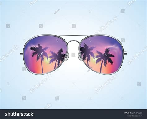 Aviator Sunglasses Palms Reflection Vector Illustration Stock Vector