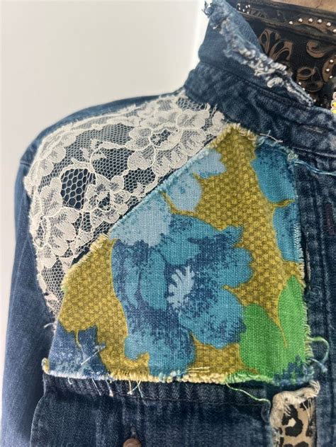 Embellished Raw Hem Denim Shirt Long Sleeve Denim Top Etsy Leopard