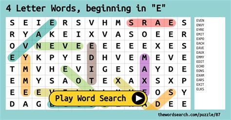 Letter Words Beginning In E Word Search