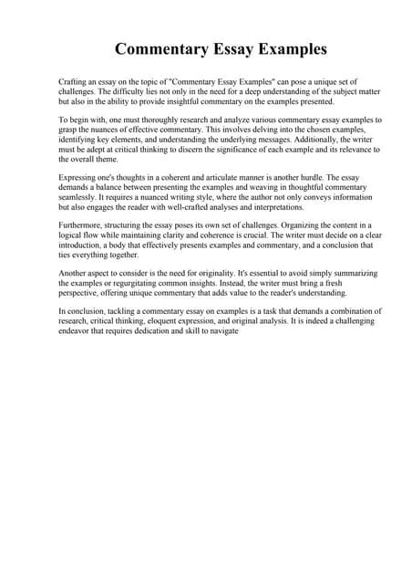 Commentary Essay Examples Pdf