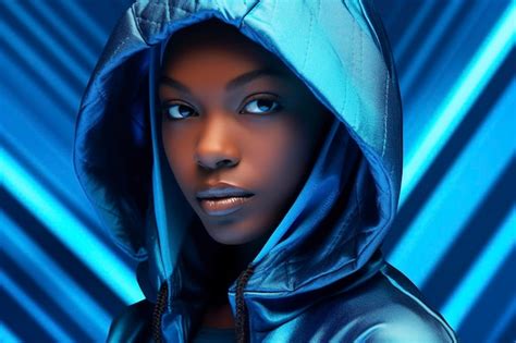 Premium Ai Image Portrait Of A Black Woman Wearing Futuristic Clothes