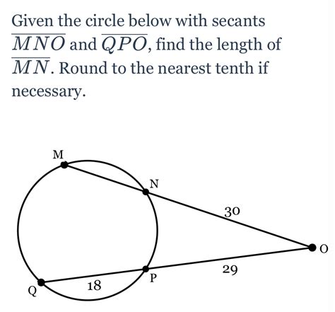 solved given the circle below with secants overline mno and overline