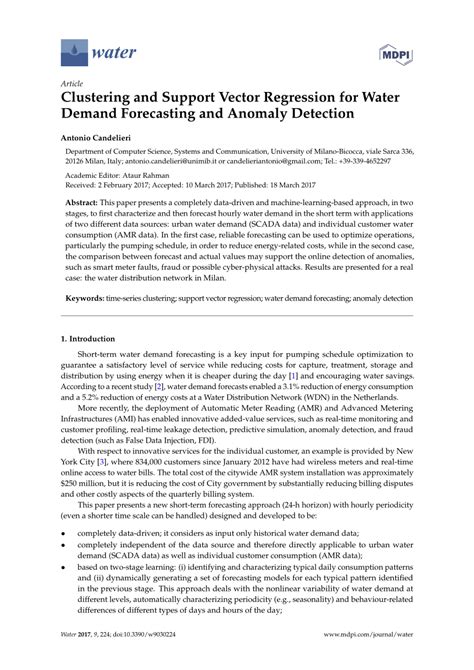 Pdf Clustering And Support Vector Regression For Water Demand Forecasting And Anomaly Detection