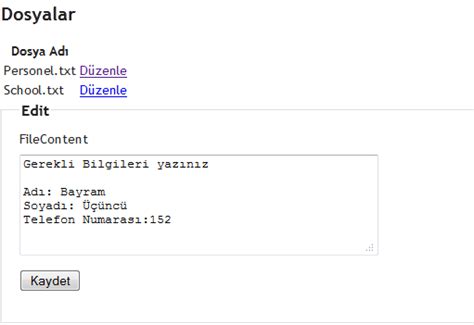 asp mvc ile dosya okuma ve yazma işlemleri bayram Üçüncü
