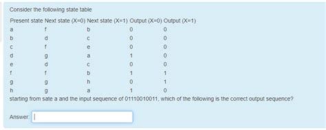 Solved Consider The Following State Table Present State Next