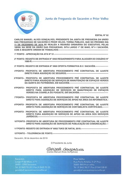 Edital Nº 52 Reunião Ordinária Do Executivo 11 Dezembro 2019