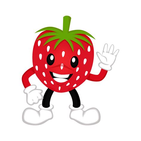 Strawberry Mascot With A Cheerful Face And Waving Suitable For