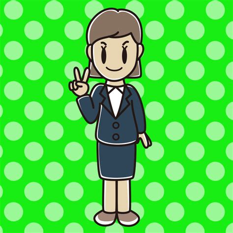 【ビジネスフリー素材】ピースをする女性会社員のイラスト｜【free Illustrations】かわいい無料イラスト素材なら「ポンコツイラストクラブ」