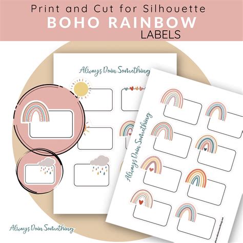 Print And Cut Boho Rainbow Labels Silhouette Cut Files And Printable