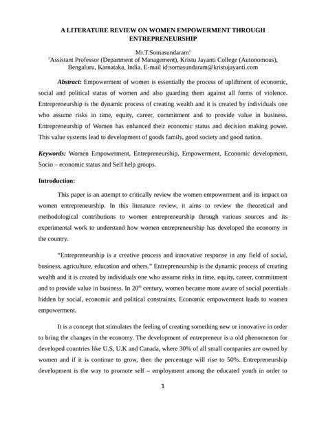 Pdf A Literature Review On Women Empowerment Through Entrepreneurship