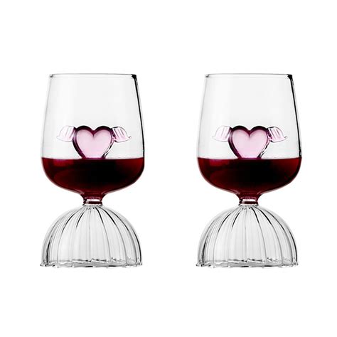 12oz Crystal Red Wine Glasses Set Of 2 Romantic Heart Shaped Wine