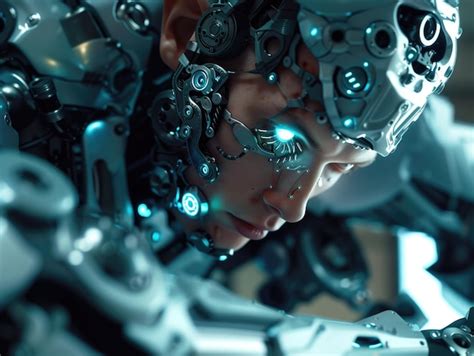 Premium Photo Synthesis Of Man And Machine Cyborg Technology Robotics
