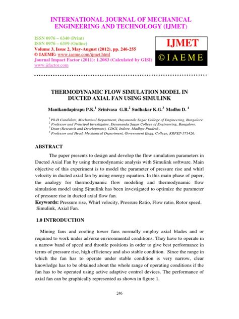 thermodynamic flow simulation model in ducted axial fan using simulink