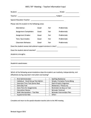 Printable Teacher Input Form For Iep Fill Online Printable Fillable Blank PdfFiller