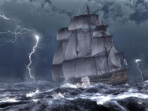 Ship In A Storm Digital Art By Daniel Eskridge Pixels