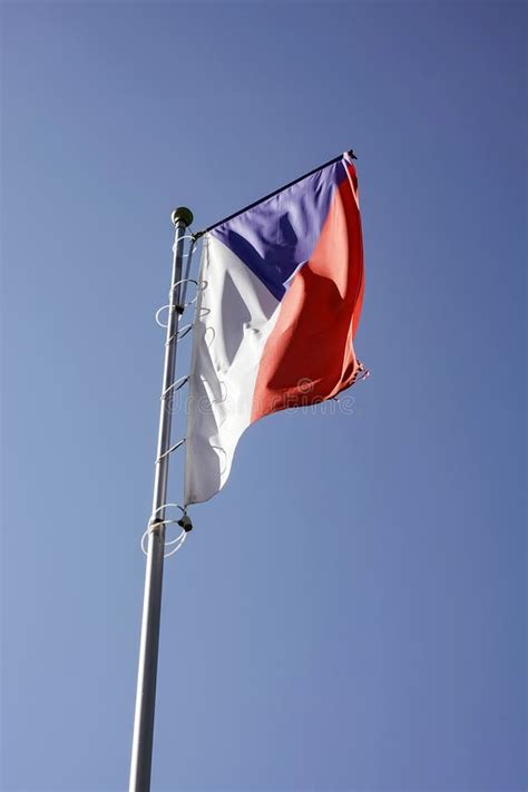 Czech National Flag On Flagpole In Wind Stock Image Image Of Nation