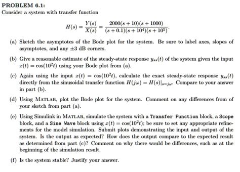 Solved Problem 61 Consider A System With Transfer Function Ys H