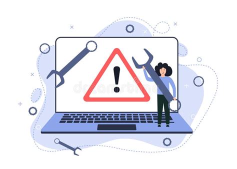 Illustration Of A Broken Laptop Error Warning Sign On The Screen Stock