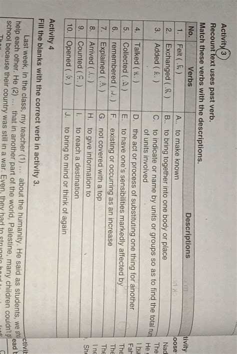 Activity 3 Recount Text Uses Past Verb Match StudyX