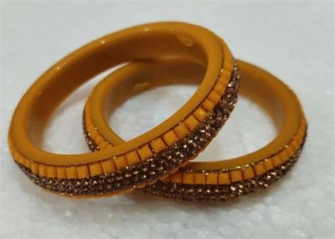 Mustard Bridal Borosil Glass Bangles Set Size 22inch Diameter At
