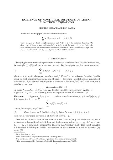 Pdf Existence Of Nontrivial Solutions Of Linear Functional Equations