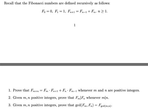 Solved Recall That The Fibonacci Numbers Are Defined Chegg