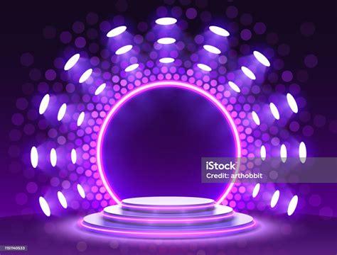 조명 무대 연단 보라색 배경에 시상식을 위한 무대 연단 장면 벡터 일러스트 레이 션 Championship에 대한 스톡 벡터 아트 및 기타 이미지 Championship