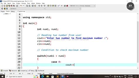 Write C Program To Find Maximum Number Using Switch Case Youtube