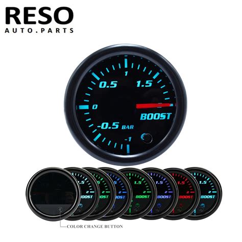 Car Turbo Boost Gauge Pointer Led Bar Pressure Meter 7 Color Black Face