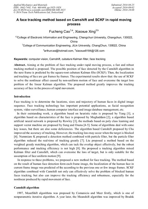 A Face Tracking Method Based On Camshift And Sckf In Rapid Moving Process Scientificnet