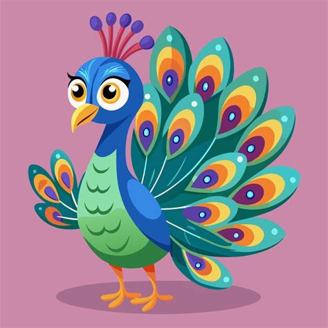 A Colorful Peacock With Peacock Feathers On Its Head And A Drawing Of A