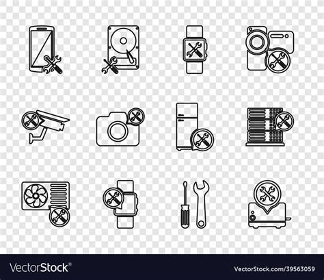 Set Line Air Conditioner Service Toaster Vector Image