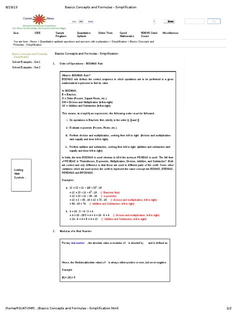 Basics Concepts And Formulas Simplification Pdf Pdf Algebra Numbers