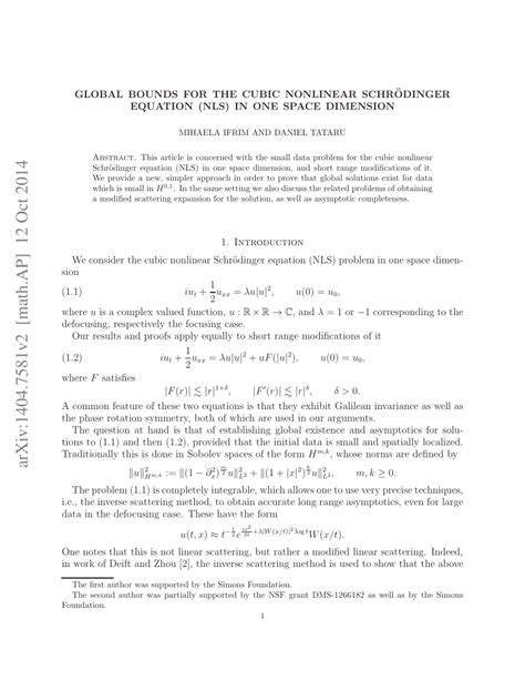Pdf Global Bounds For The Cubic Nonlinear Schrodinger Equation Nls In One Space Dimension