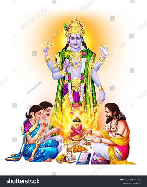 Satyanarayanã Puja Religious Ritual Worship Hindu Stock Illustration