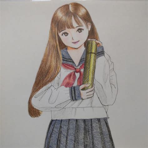 【未使用】手描きイラスト オリジナル原画b5サイズ 色鉛筆画 セーラー服長袖の落札情報詳細 ヤフオク落札価格検索 オークフリー