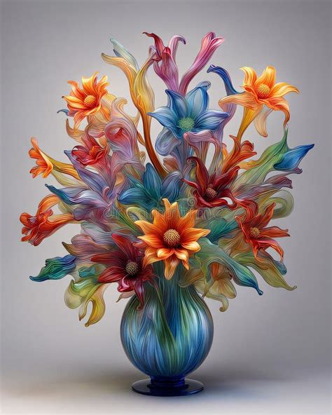 Blown Glass Flower Bouquet In Photorealism Stock Illustration