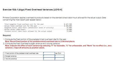 solved exerclse 10a 1 algo ﻿flxed overhead varlances