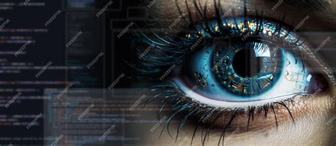 Premium Ai Image Close Up Of Eye With Digital Code Hacker Cyber Security Programming Background