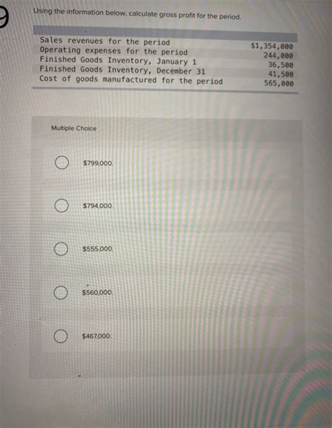 Solved Using The Information Below Calculate Gross Profit Chegg