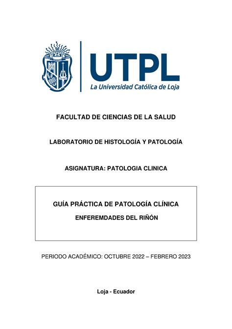 GUÍA Práctica N 10 Enfermedades DEL Riñón FACULTAD DE CIENCIAS DE LA SALUD LABORATORIO DE