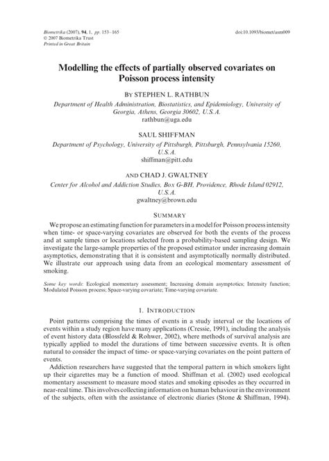 Pdf Modeling The Effects Of Partially Observed Covariates On Poisson Process Intensity