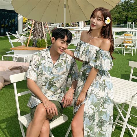 은은한 허니문 시밀러 커플룩 Op18956f 휴양지 오프숄더 비치웨어 롱 원피스 에이블리