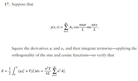 Solved Suppose that y x t n AncosLnπatsinLnπx Chegg com