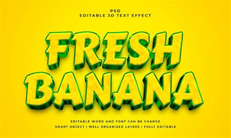 배경으로 신선한 바나나 3d 편집 가능한 Psd 텍스트 효과 프리미엄 Psd 파일