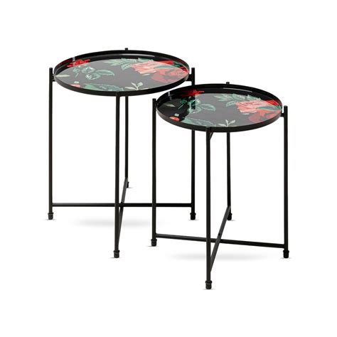 Flowers Garden Round Side Table Set Of Two