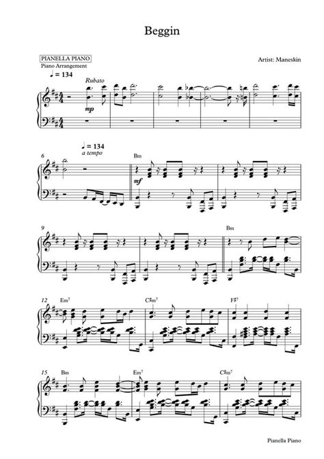 Maneskin Beggin Piano Sheet By Pianella Piano Sheet Music