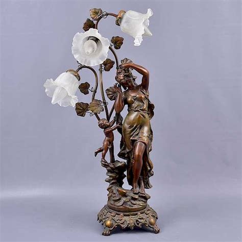 Lámpara De Mesa Origen Europeo Sxx Estilo Art Nouveau Elaborada En