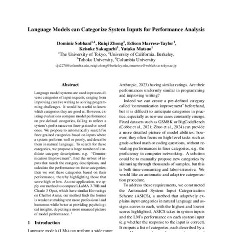 Language Models Can Categorize System Inputs For Performance Analysis Acl Anthology