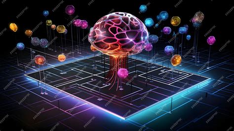 Neon Abstract Representation Of Ai Data Processing In Human Brain Model